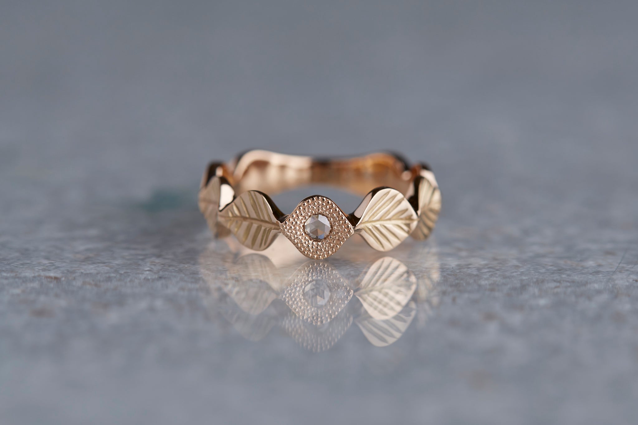 Leaf milgrain ring + rosecut diamond (light brown) – Ryui intl.