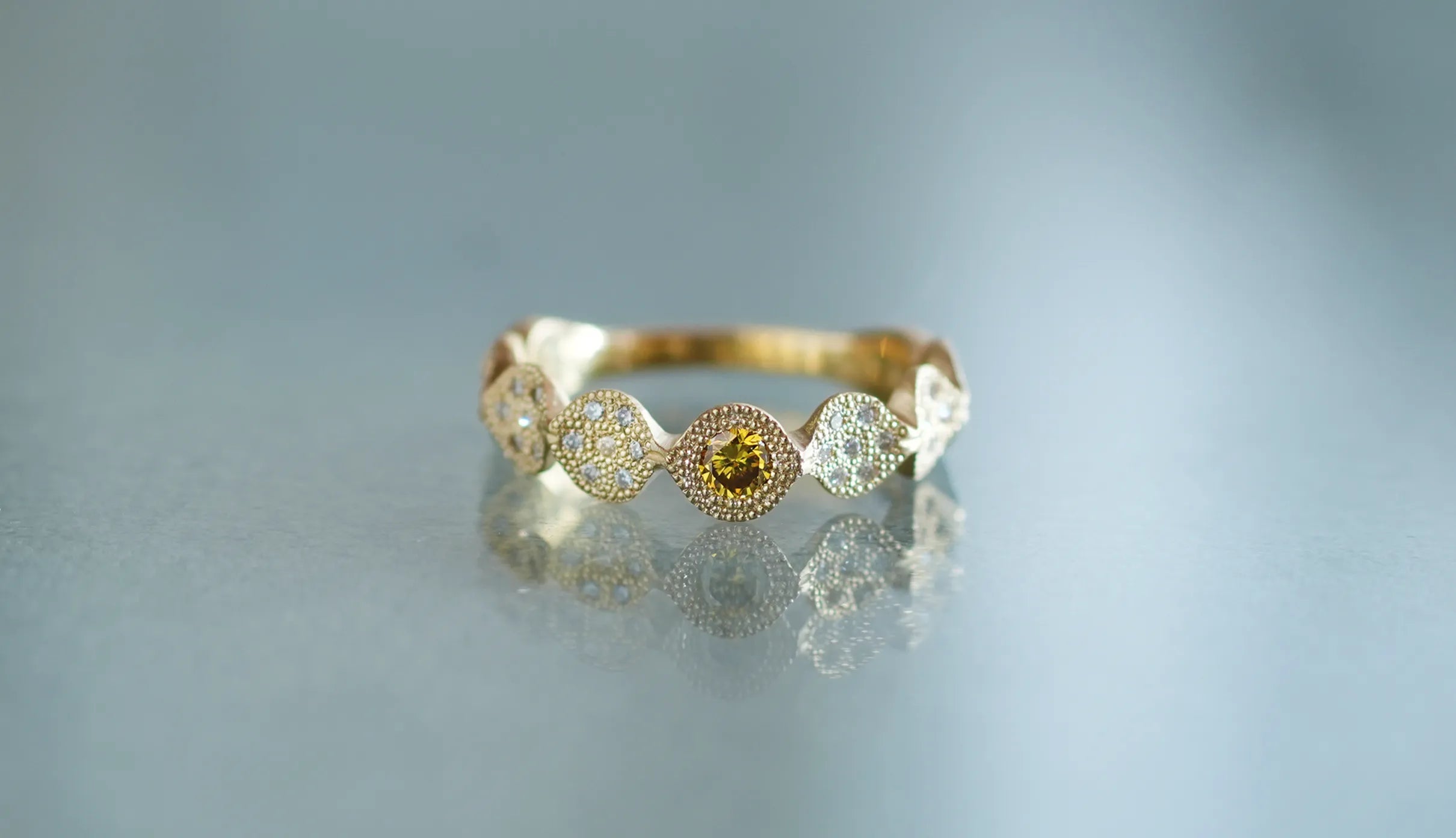 [鑑別書付き] Leaf パヴェミルグレインリング + ダイヤモンド (イエロー) – Ryui intl.